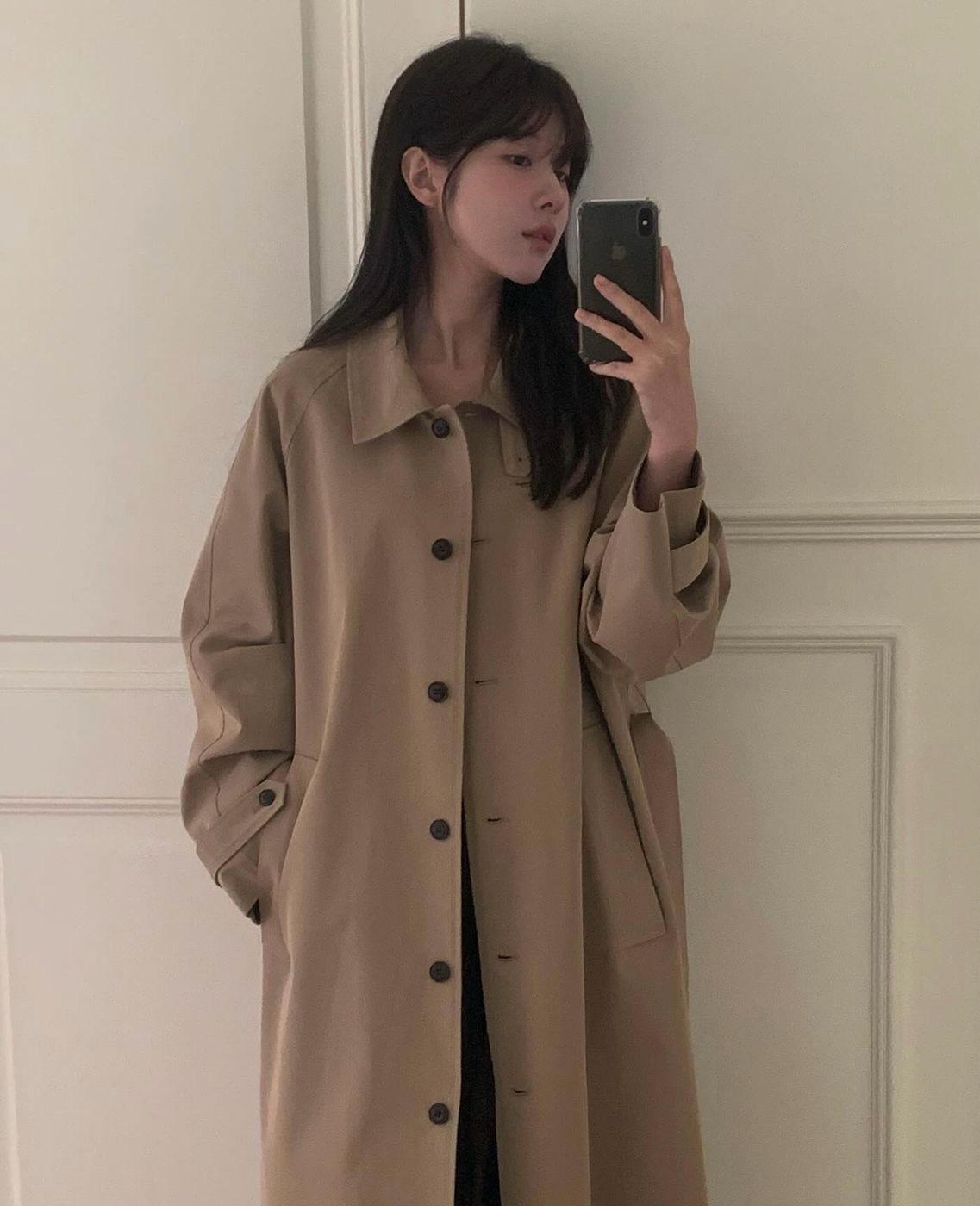 베르가못 무드 트렌치 코트 코튼 긴팔 카라 싱글 롱 ct (2col)