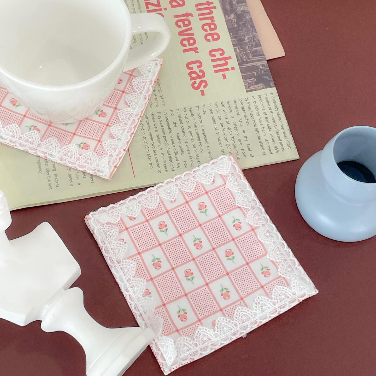 그리고낭만 rose shy fabric (tea coaster) 티코스터 집들이선물 레이스 컵받침