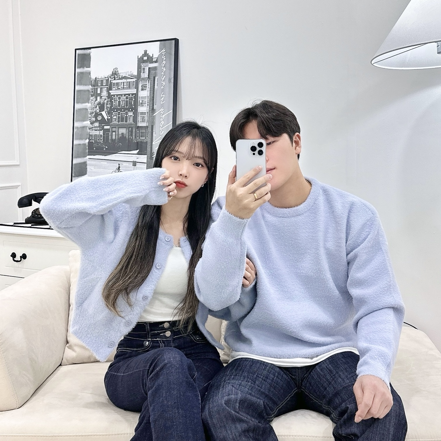 비바블 털빠짐 앙고라 커플 니트 가디건 커플티 크롭 집업 자켓 브러쉬 솔잎 겨울 커플룩 봄 가을 꾸안꾸 시밀러룩 세트 남녀공용 오버핏 데이트 남자친구 데일리 퍼 가디건 밍크