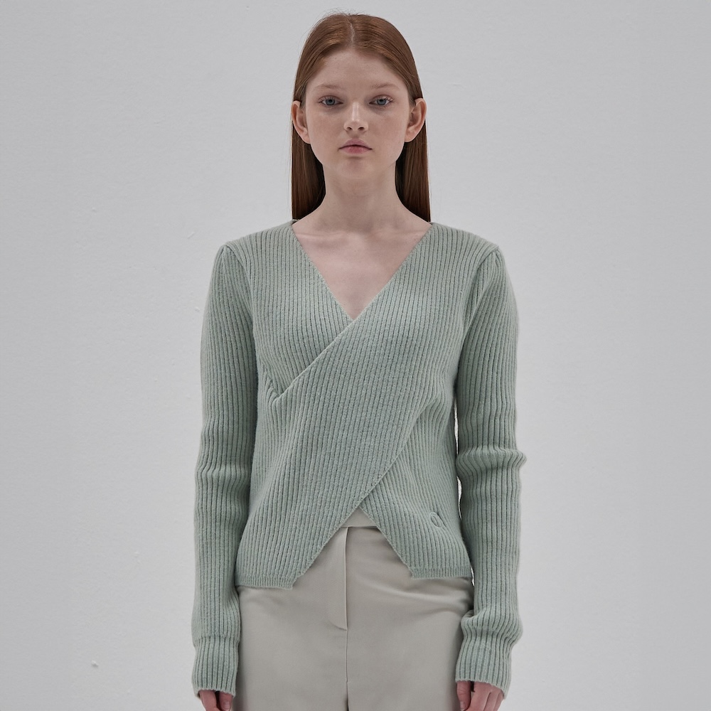 엘리오티 Wrap Layered Knit Ts_Mint