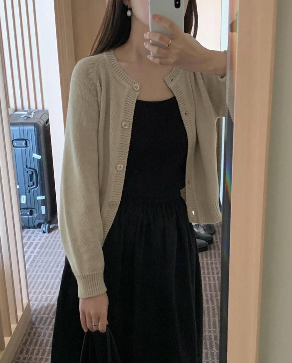 monique 모니크 코튼 래글런 가디건 긴팔 라운드 니트 cd (3col)