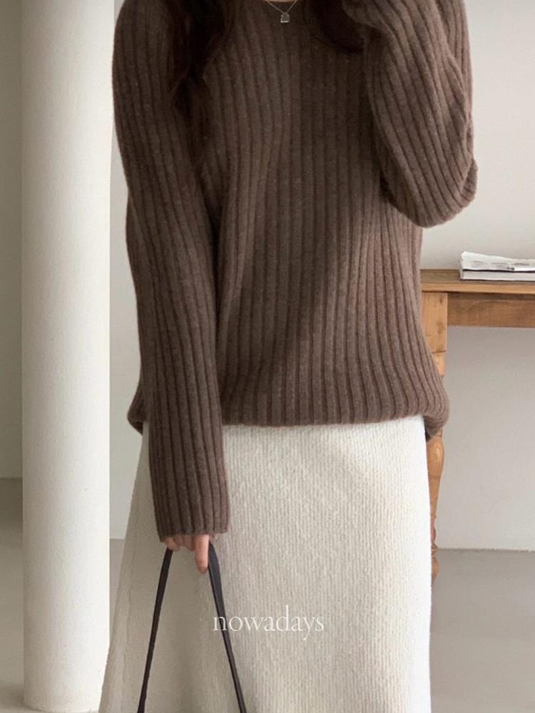 나우어데이즈 miel 미엘 메이니 니트 캐시미어 울 긴팔 보트넥 골지 nt (4col)