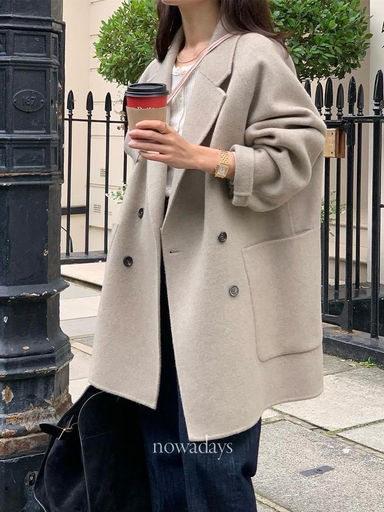 나우어데이즈 BR 티너 하프 코트 핸드메이드 캐시미어 울 카라 더블 반 ct (3col)