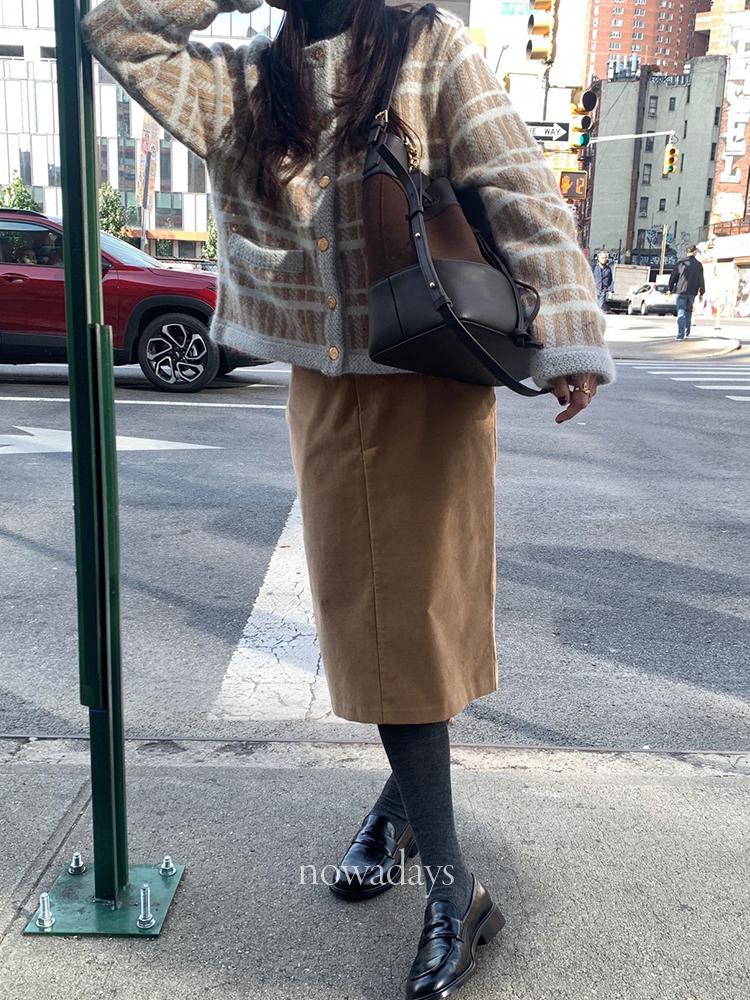 나우어데이즈 underson 언더슨 베키 골덴 스커트 코튼 H라인 코듀로이 미디 치마 (2col)