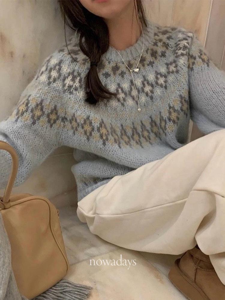 나우어데이즈 pyt 프리티영띵 트윙클 니트 알파카 울 긴팔 라운드 노르딕 자가드 nt (4col)