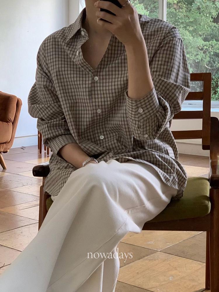 나우어데이즈 monique 모니크 체크 기모 셔츠 코튼 긴팔 카라 베이직 데일리 남방 (3col)