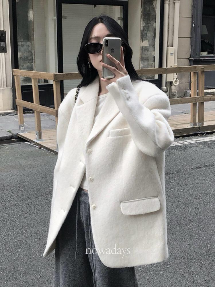 나우어데이즈 Le Butter 르버터 헤어 오버 자켓 울 긴팔 카라 싱글 jk (2col)