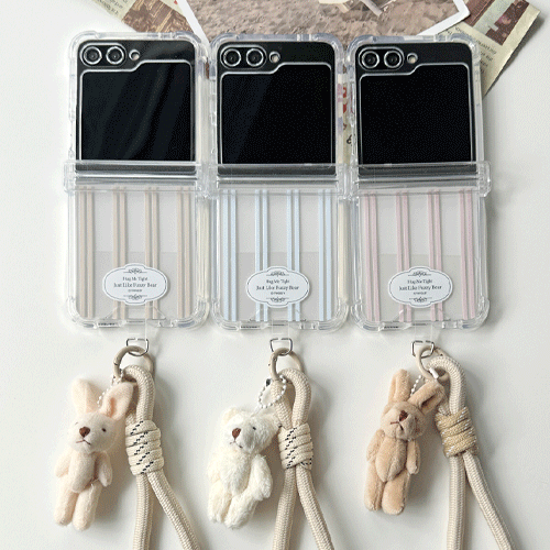 별하케이스 ☺️당일발송☺️ 퍼지베어 파자마 로프 스트랩 키링 힌지보호 투명 범퍼 케이스 Z플립4 Z플립5 Z플립6 지플립4 지플립5 지플립6 제트플립4 제트플립5 제트플립6