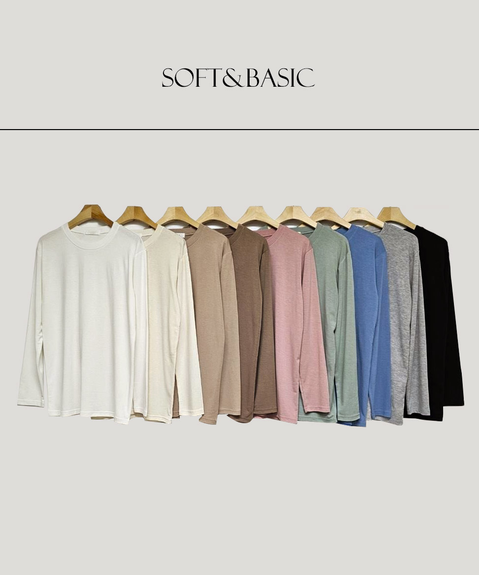 둥실코코 ☁기모선택 소프트 베이직 코튼 티셔츠 라운드넥 루즈핏 실켓 면 가을 겨울 신상 갈색 기본 무지 긴팔 티 하늘색 화이트 그레이 베이지 브라운 핑크 블랙