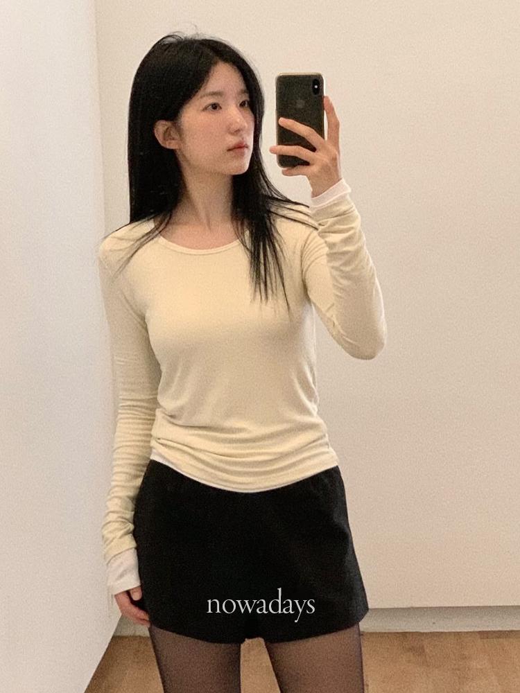 나우어데이즈 haus 하우스 브러쉬 롱 슬리브 티셔츠 긴팔 유넥 데일리 이너 t (4col)