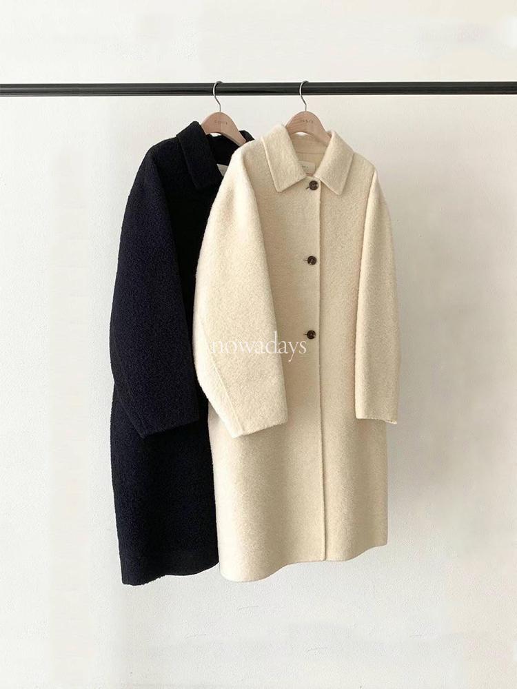 나우어데이즈 OUNCE 온스 소피 알파카 핸드메이드 코트 울 카라 싱글 롱 ct (2col)