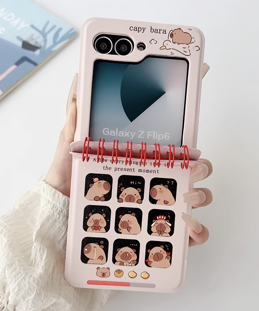 모이몰 갤럭시 Z플립6 Z플립5 Z플립4 Z플립3 카피바라 판다 캐릭터 스프링 수첩 가죽 하드 범퍼 귀여운 커플 우정 제트플립