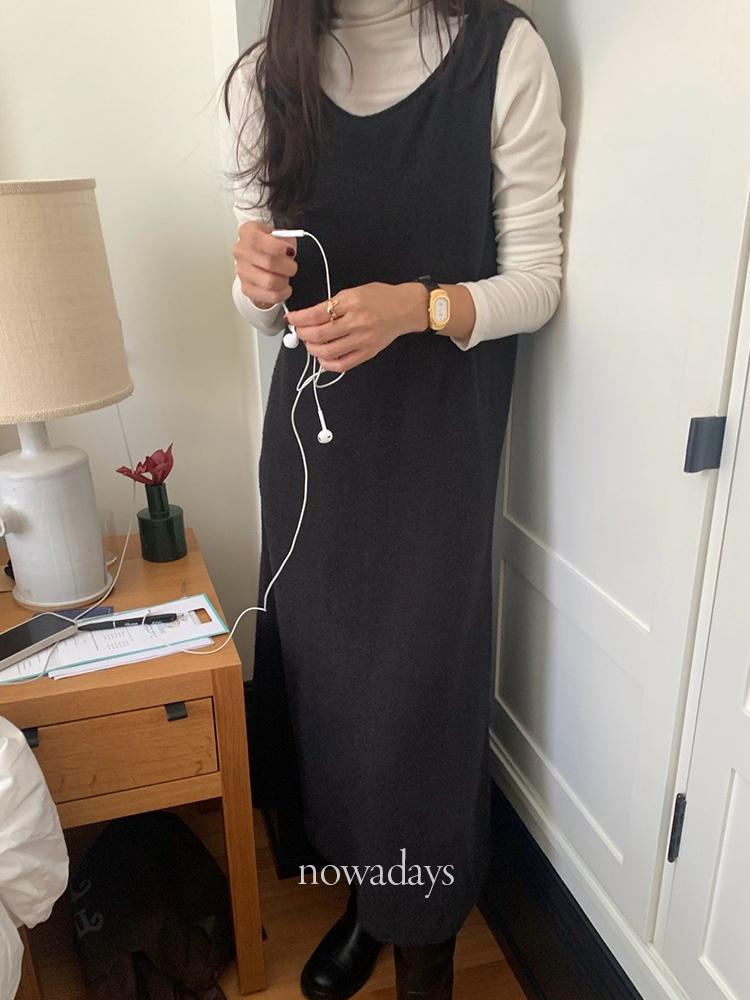 나우어데이즈 underson 언더슨 앙고라 슬립 원피스 슬리브리스 유넥 민소매 롱 ops (2col)
