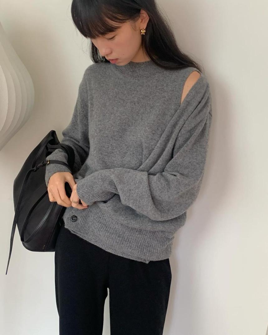 드노운 JINSIM 진심 카메론 니트 언발란스 랩 울 긴팔 nt 4colors