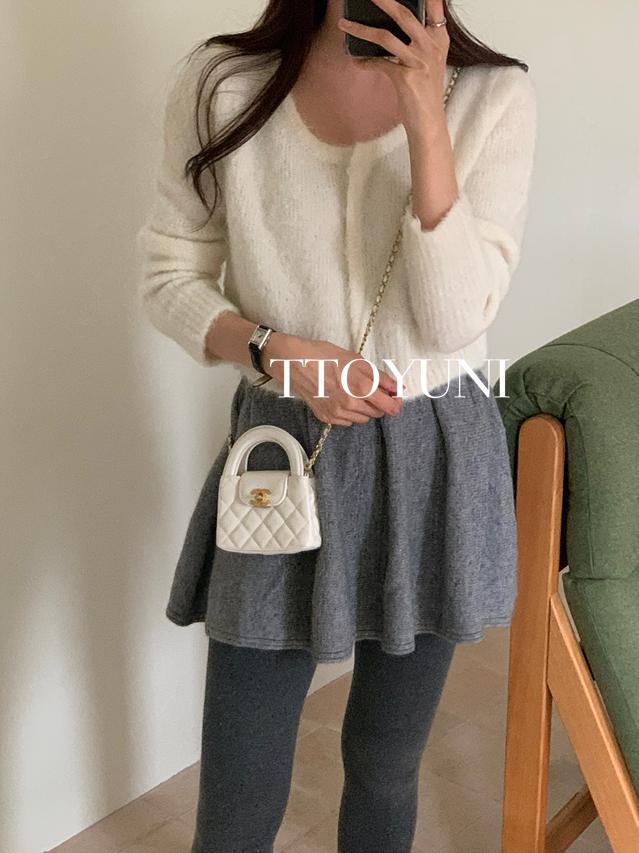 떠유니 (당일) 리에뜨 프레드 니트 스커트 프리사이즈 riette 주름 미니 떠유니