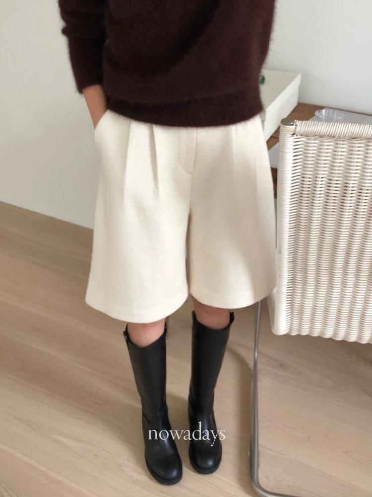 나우어데이즈 founders 파운더스 다코타 버뮤다 팬츠 울 투핀턱 A라인 부클 반바지 (3col)