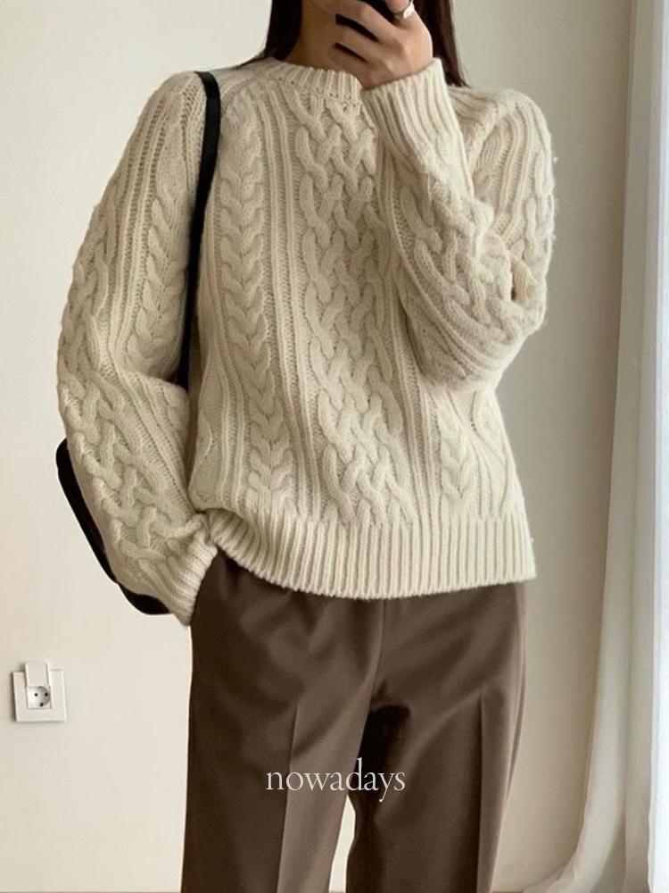 나우어데이즈 monique 모니크 클래식 케이블 니트 라운드 꽈배기 긴팔 nt (3col)