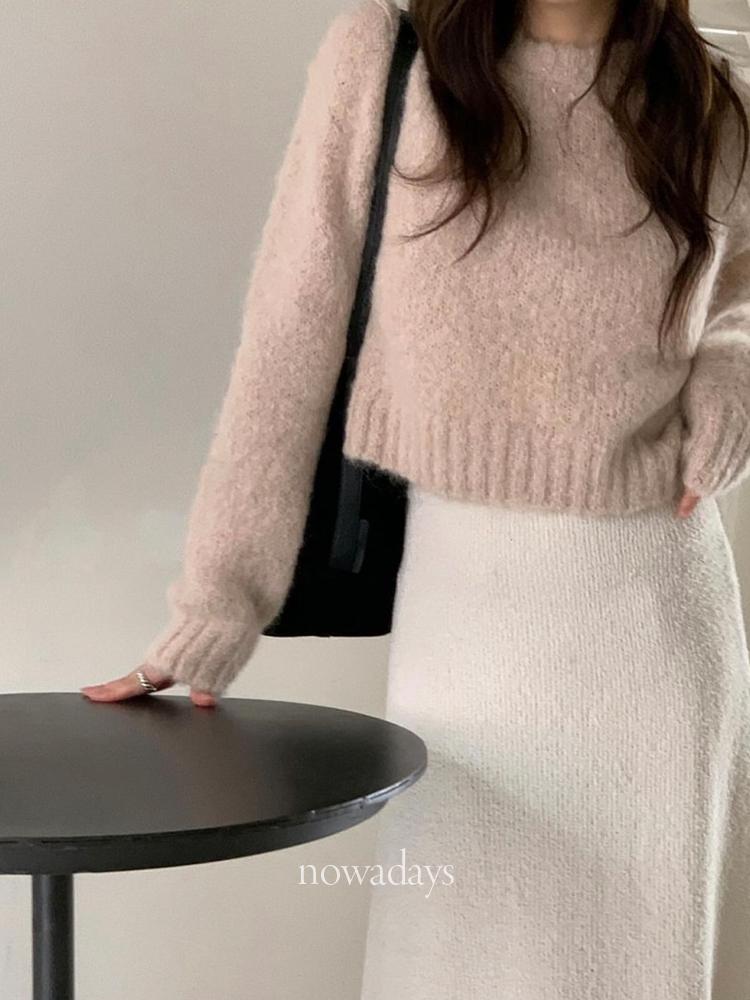 나우어데이즈 당일 / miel 미엘 무브 니트 알파카 긴팔 라운드 크롭 nt (4col)