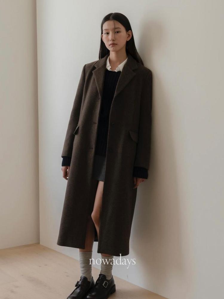 나우어데이즈 miel 미엘 울 싱글 코트 카라 싱글 맥시 롱 ct (3col)