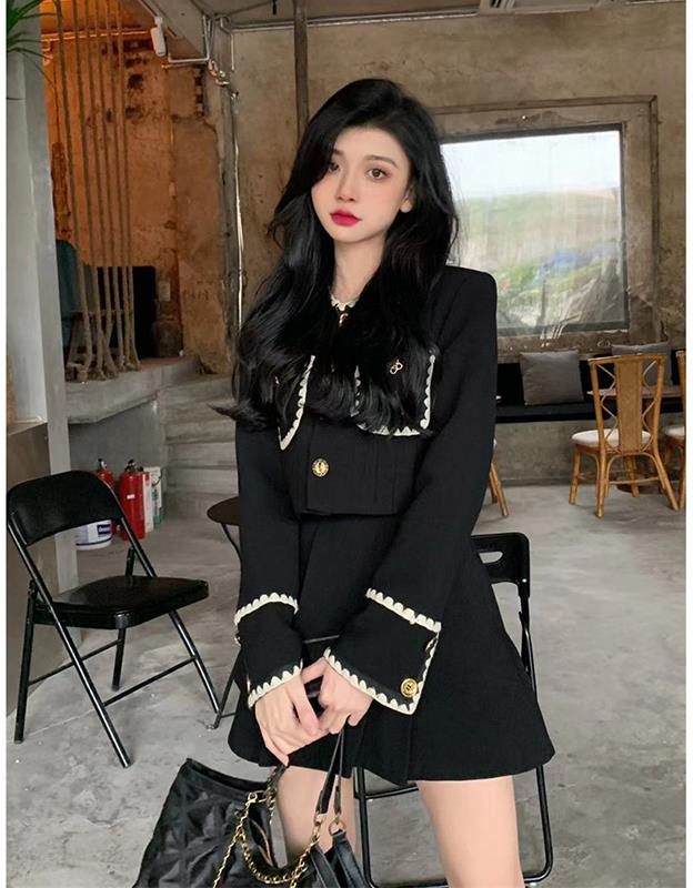 조이얼랏 [하객룩추천]투피스 블랙 트위드 우아한 크롭 자켓 JK+ 미니 스커트 정장 치마 수트 셋업 SET 봄 가을 셋업 결혼식