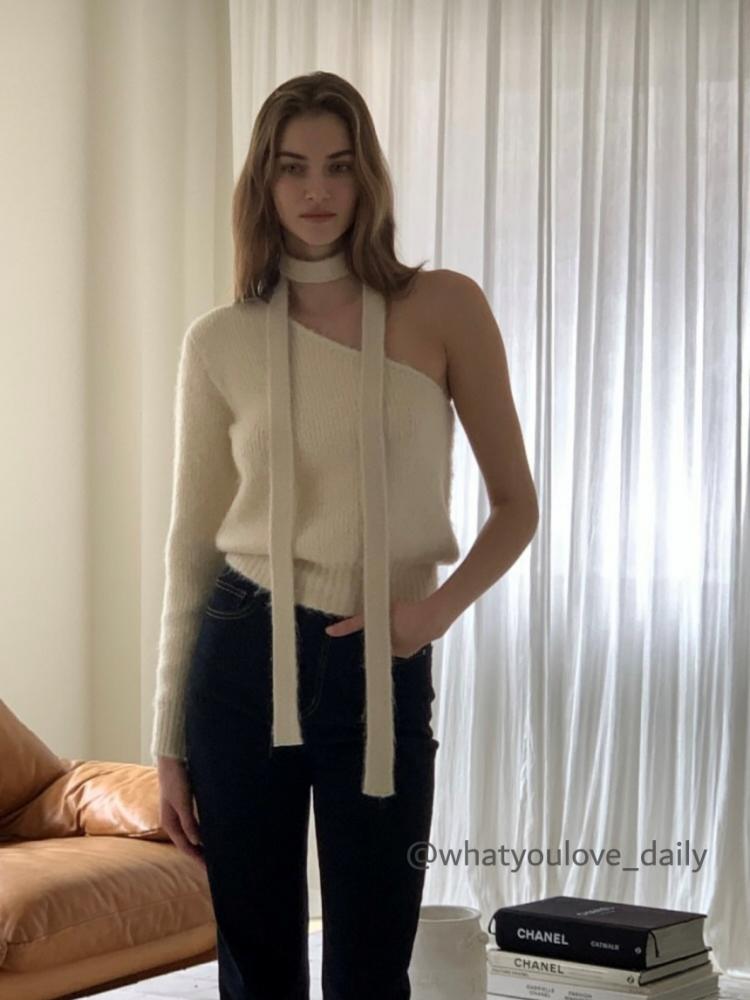 왓유러브 (24FW베바로배송) 앤유브라운 원숄더니트 (3COL)