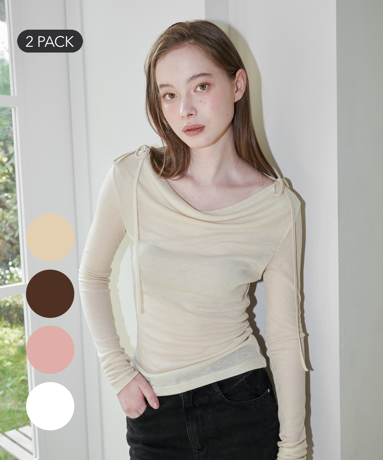 벰버 [2PACK] DRAPED STRING TOP_4COLOR