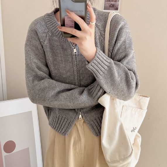 메가플레이스 루즈핏4컬러 투웨이 지퍼 집업니트 라운드 가디건 집업가디건 루즈핏 세미크롭 니트점퍼 가을 겨울 간절기 아우터 가디건점퍼 니트자켓 데일리룩 출근룩 스쿨룩