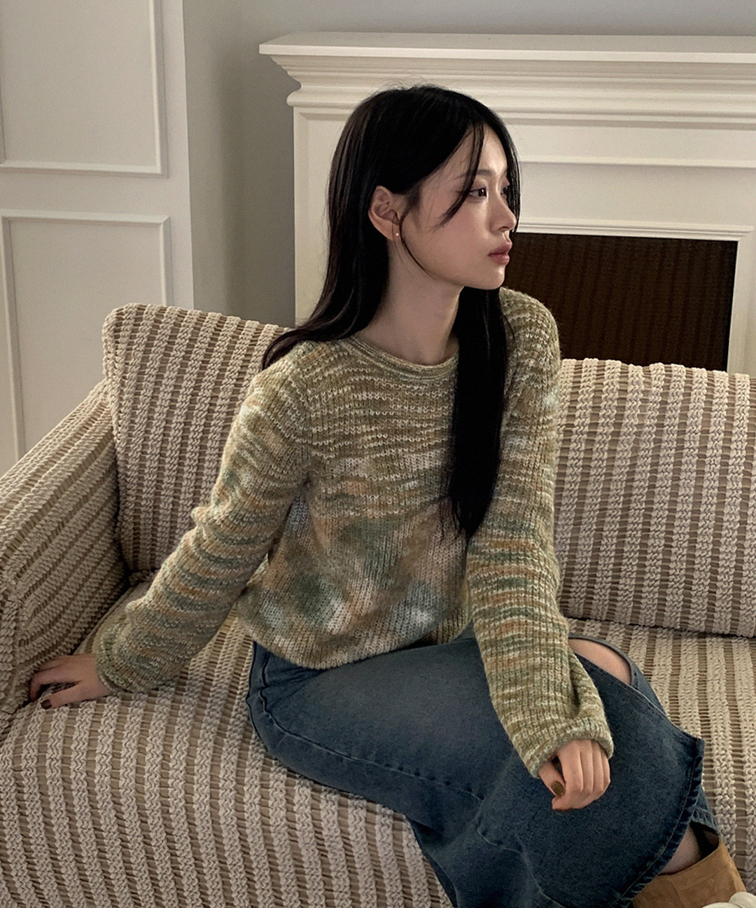 마이온샵 [2type/MD추천⭐] #MADE 몽즈 라운드넥 빈티지 긴팔니트 (44~66) (빈티지니트-믹스니트-긴팔라운드니트-반크롭니트-앙고라니트-긴팔스웨터)