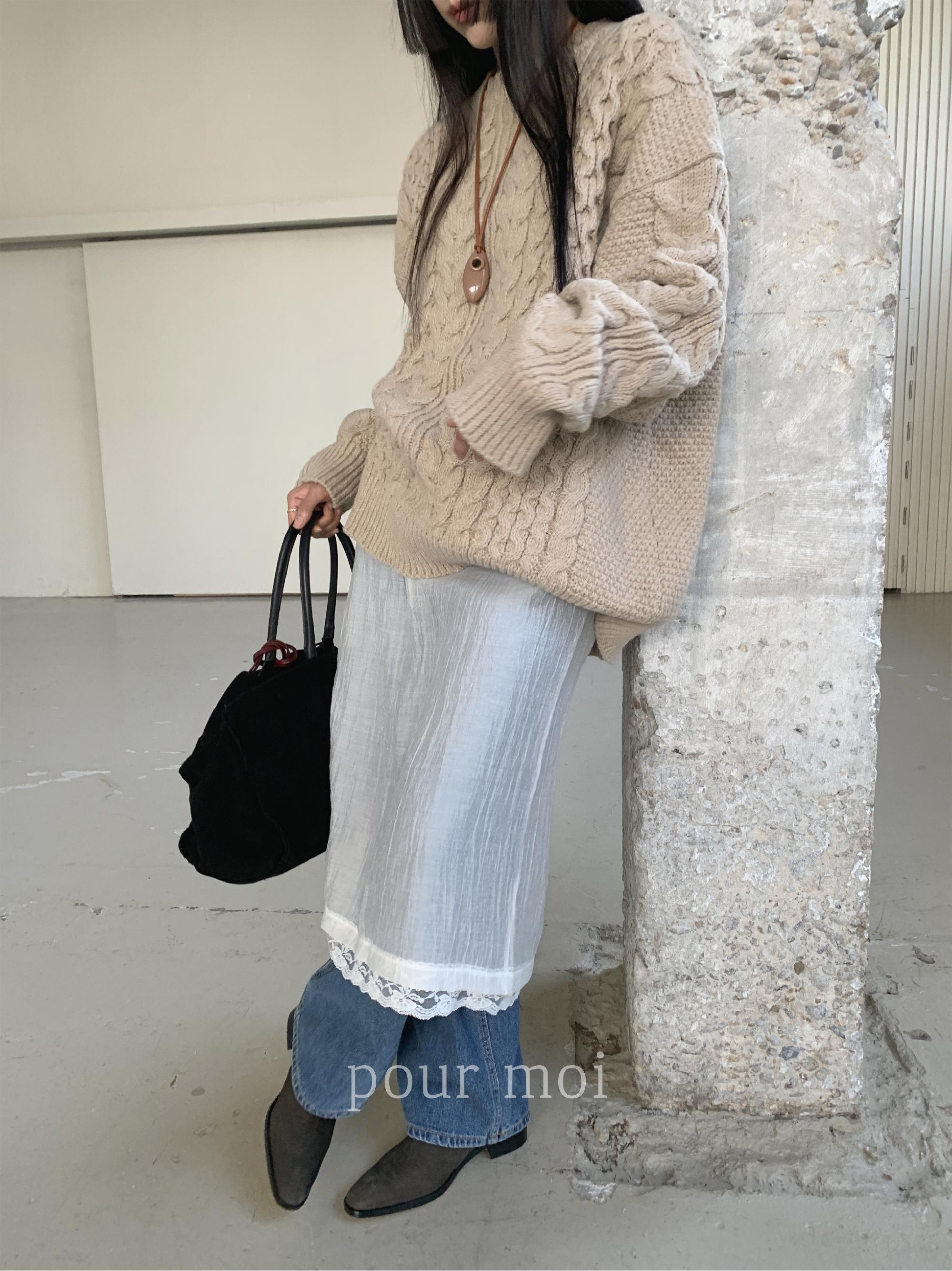 포르모어 라이크 스커트 레이어드 시스루 레이스 H라인 치마 (2col)