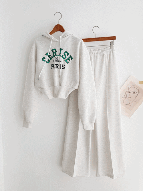 리케마켓 🔥포근기모set 심플 자수 레터링 포인트 기모후드티셔츠 크롭후드 맨투맨 핀턱팬츠 와이드팬츠 일자바지 트레이닝팬츠 투피스세트 기모트레이닝세트 이지웨어 캠핑룩 엠티