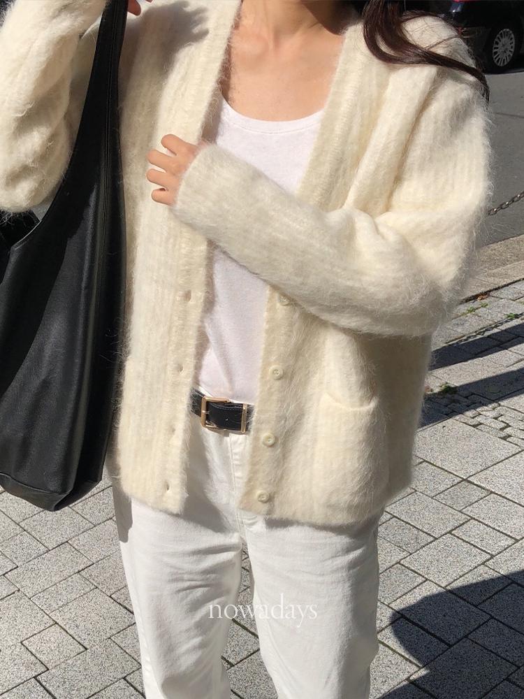 나우어데이즈 [SALE] founders 파운더스 조디 모헤어 가디건 알파카 긴팔 브이넥 골지 니트 cd (3col)