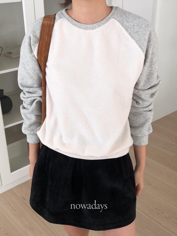 나우어데이즈 founders 파운더스 보디 테리 풀오버 속기모 라운드 배색 플리스 맨투맨 (2col)