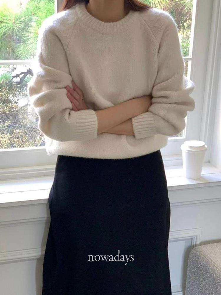 나우어데이즈 monique 모니크 그레인 니트 울 라운드 긴팔 래글런 nt (3col)