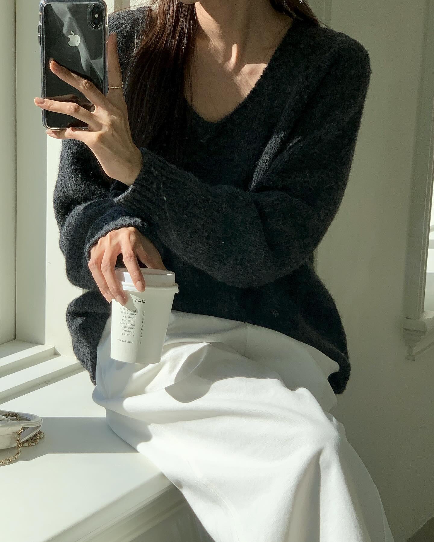 바이안 riette 리에뜨 도브 니트 브이넥 긴팔 루즈핏 알파카 nt (2 color)