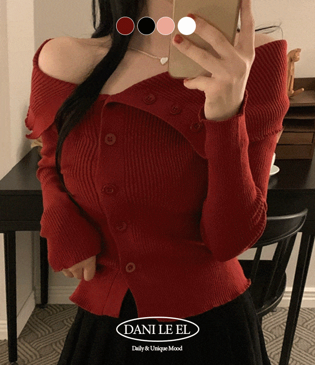 다니르엘 여리말라핏🍂겨울신상 윈터 오프숄더 긴팔니트티 크리스마스연말여친룩 생일파티 섹시할로윈 코듀로이 골지덴 단추스웨터 크롭숏 글램공주 브이넥 버건디빨간색강 와인상의