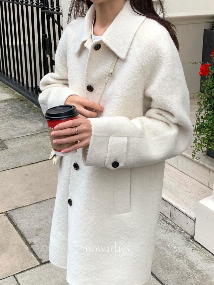 나우어데이즈 아,검 당일 / BR 모리 코트 울 알파카 래글런 카라 싱글 하프 ct (4col)