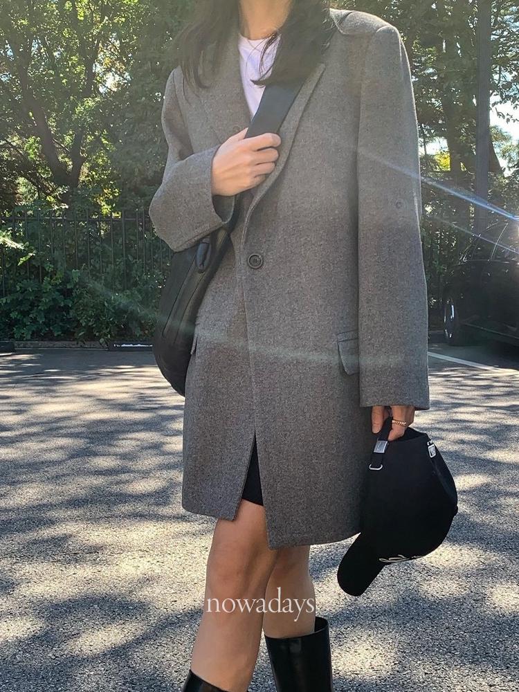 나우어데이즈 [SALE] 당일 / BR 로그 코트 울 카라 싱글 원버튼 하프 ct (2col)