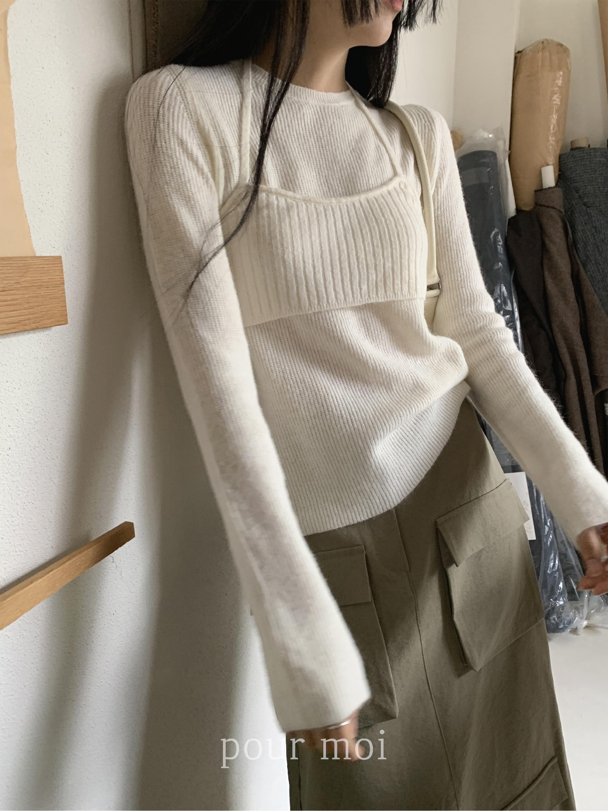 포르모어 브라렛 니트 라운드 뷔스티에 세트 긴팔 레이어드 nt (2col)