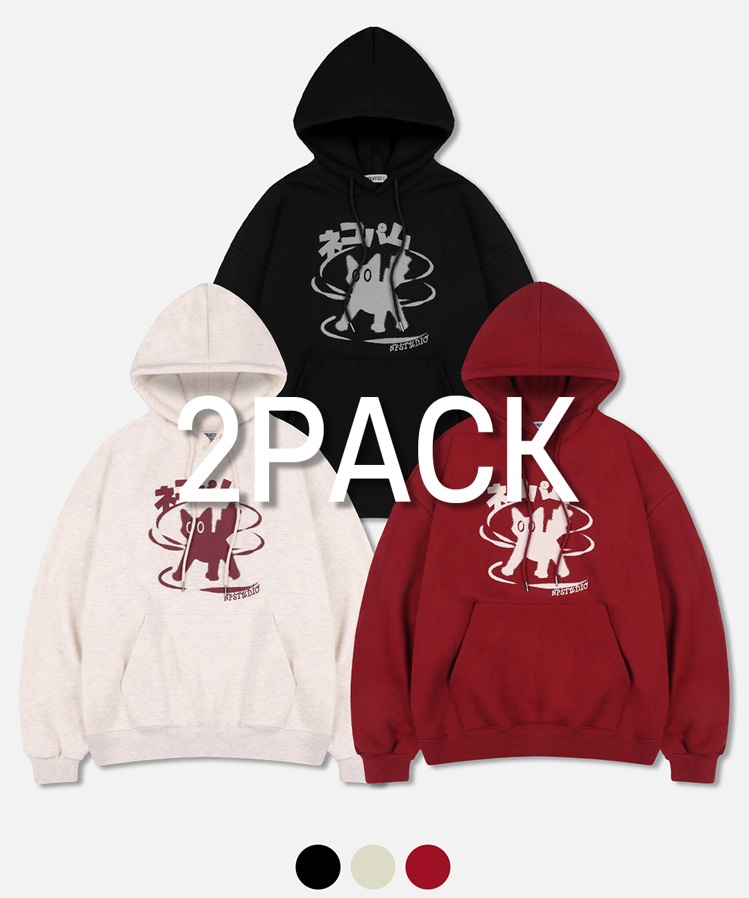 엔피스튜디오 [2PACK] 네코 팜 로고 오버핏 후드 티셔츠 3COLOR