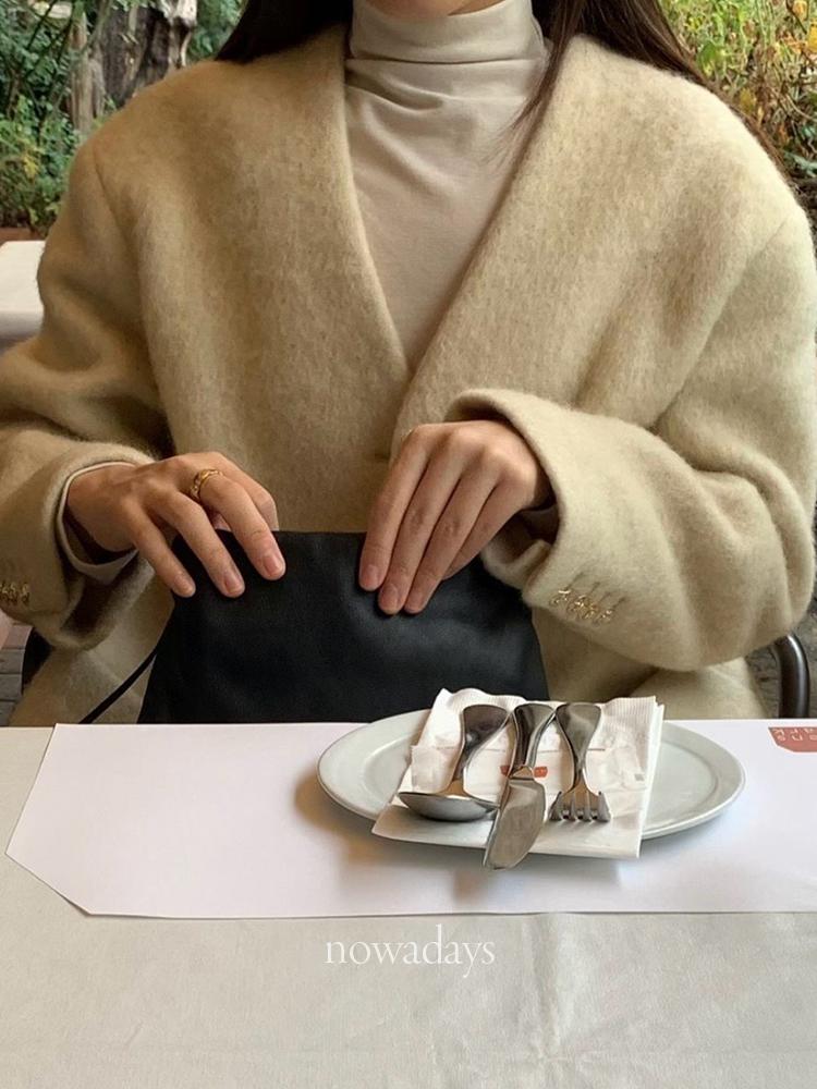 나우어데이즈 monique 모니크 알파카 노카라 자켓 브이넥 포켓 울 싱글 jk (2col)