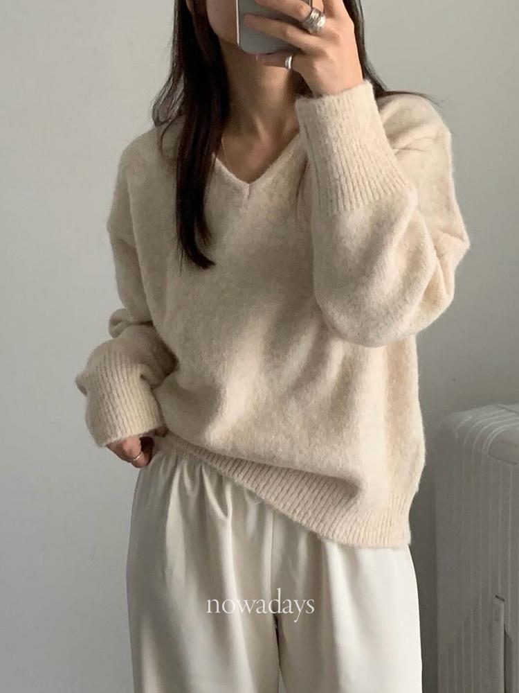 나우어데이즈 taffeta 타프타 빈티지 브이넥 니트 울 긴팔 루즈핏 nt (2col)