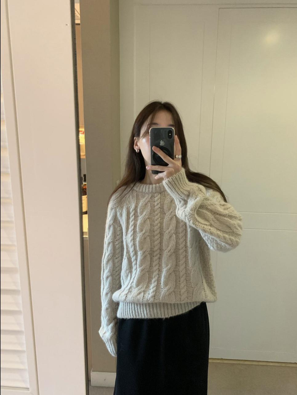 바이안 fllanel 플라넬 반센 케이블 니트 울 루즈핏 꽈배기 nt (2 color)