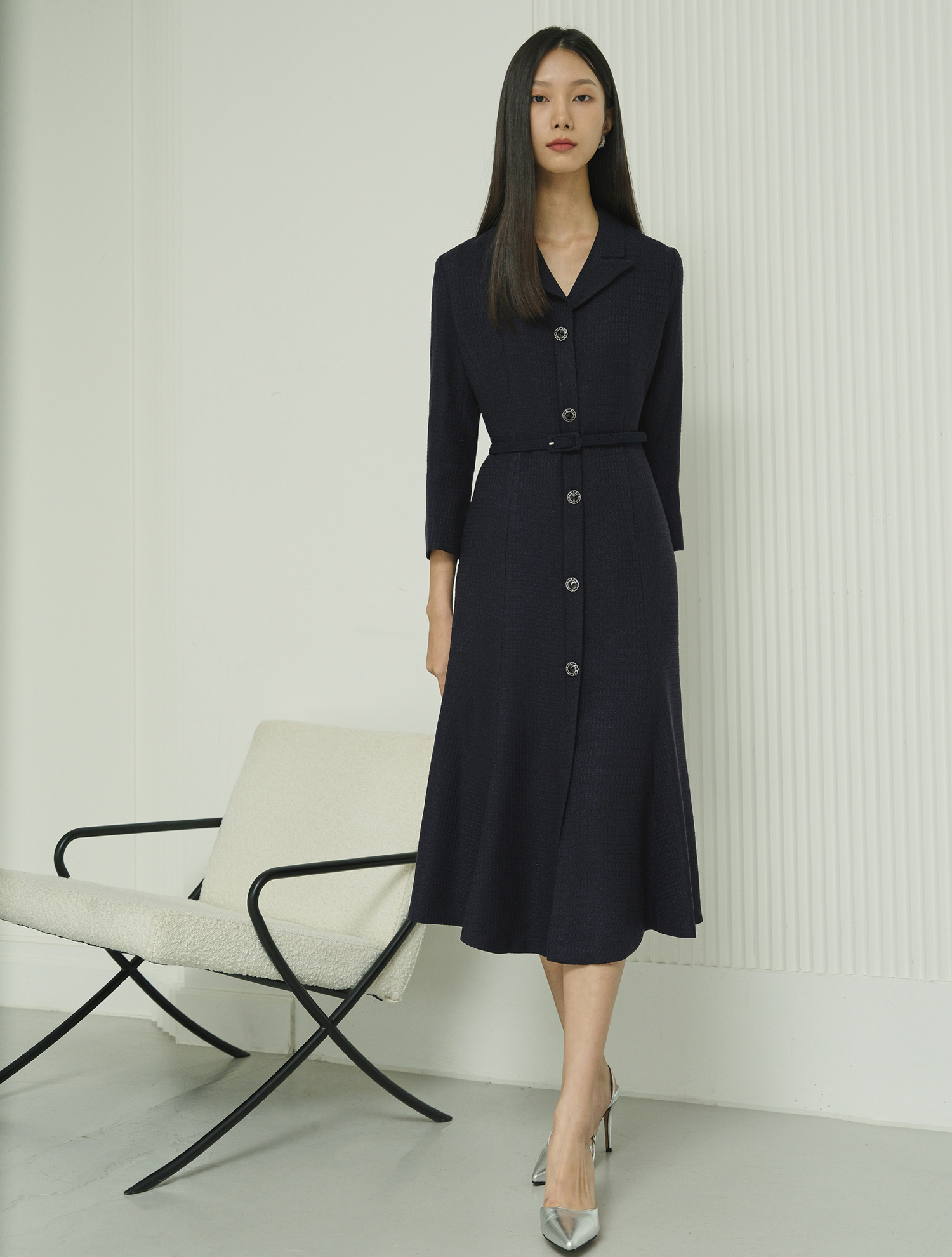 엠므 CLAUDIA tweed mermaid long dress_navy