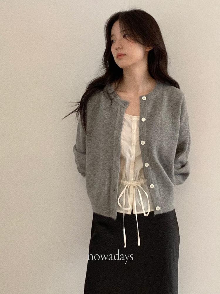 나우어데이즈 haus 하우스 앙고라 스너그 가디건 긴팔 라운드 니트 cd (2col)