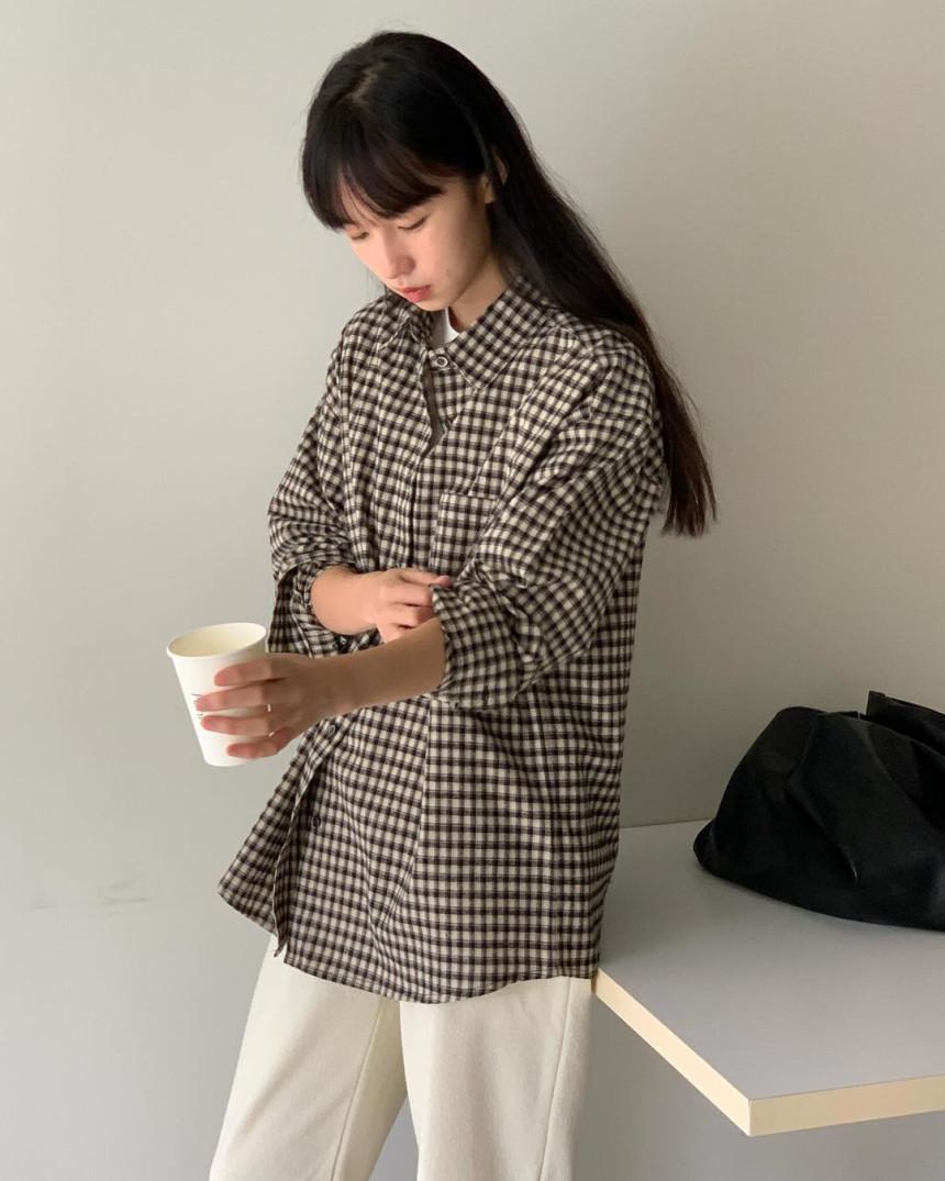 아파트먼트프라토 [JINSIM] 진심 베뉴 기모 셔츠 데일리 긴팔 체크 남방 (2color)