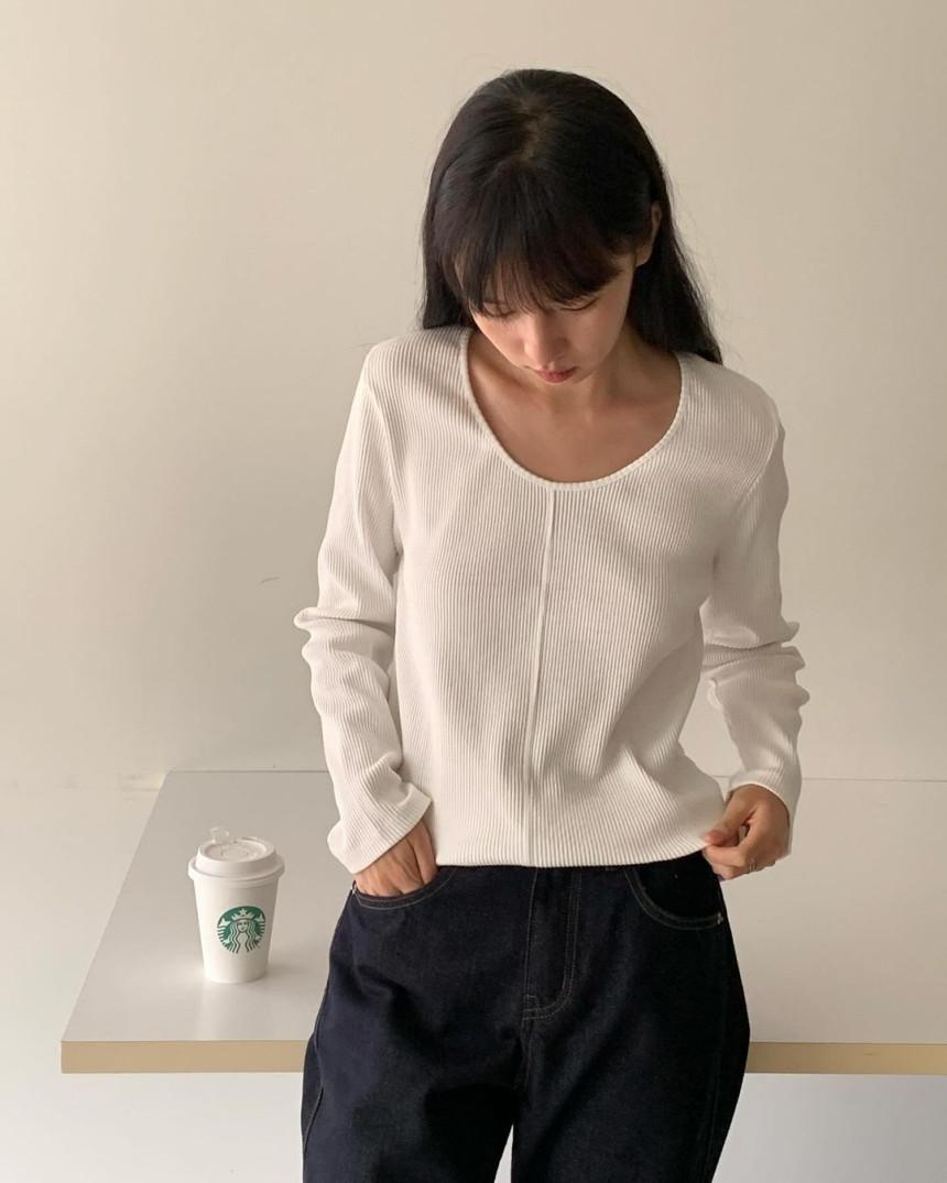 아파트먼트프라토 [JINSIM] 진심 모아 티셔츠 골지 유넥 긴팔티 (3color)