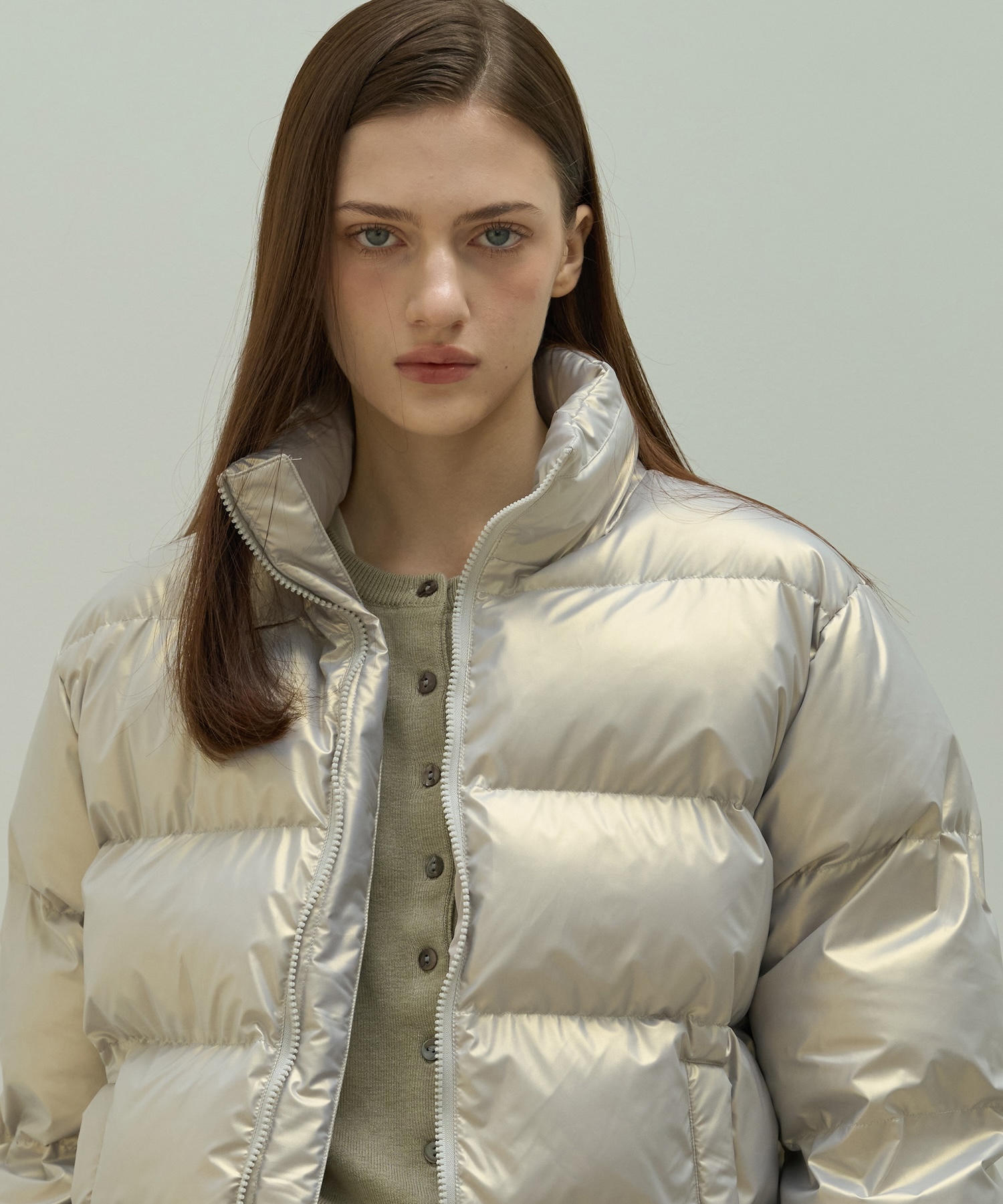 엘리오티 Glossy Aurora Puffer Short Padding_2Color