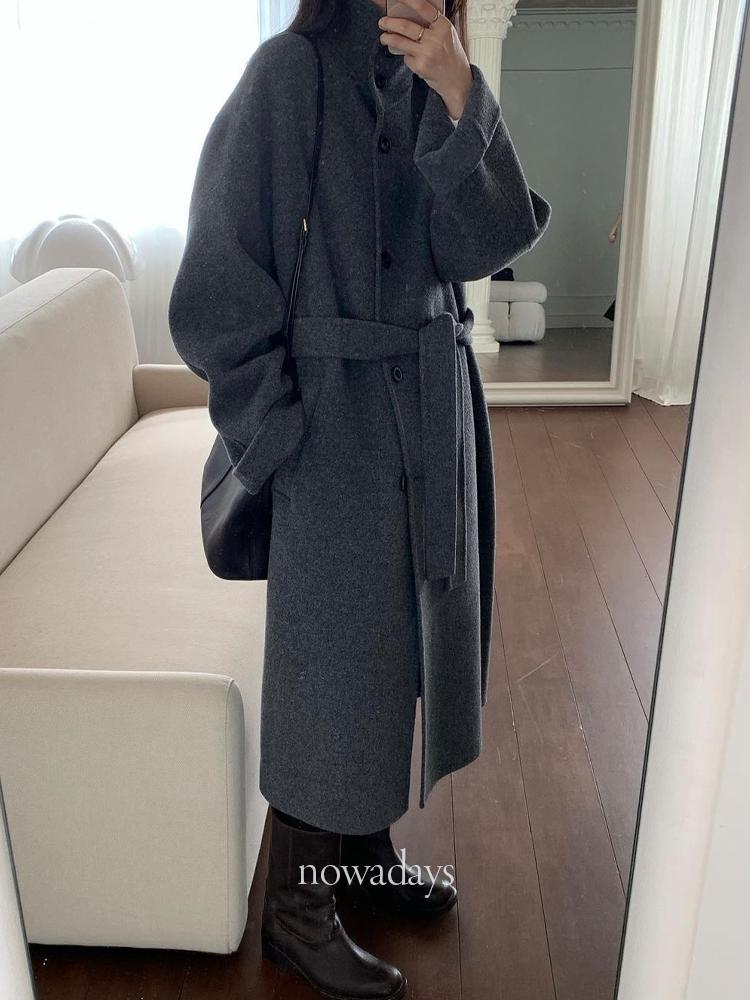 나우어데이즈 [SALE] 당일 / jinsim 진심 노엘 코트 핸드메이드 울 카라 하이넥 스트랩 싱글 롱 ct (2col)