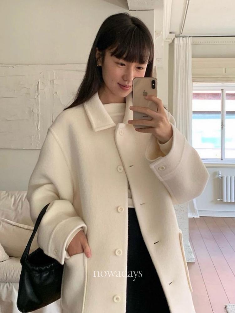 나우어데이즈 jinsim 진심 미드데이 코트 울 카라 싱글 하프 ct (2col)