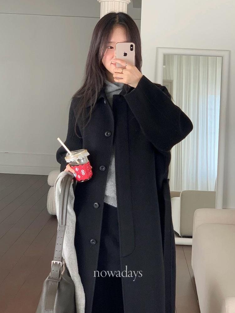나우어데이즈 jinsim 진심 카놀리 코트 핸드메이드 울 스트랩 카라 싱글 롱 ct (2col)